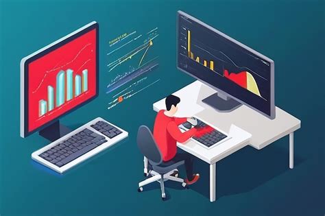 Premium Photo Flat Isometric Illustration Concept Of Man Working On Computer Data Analysis
