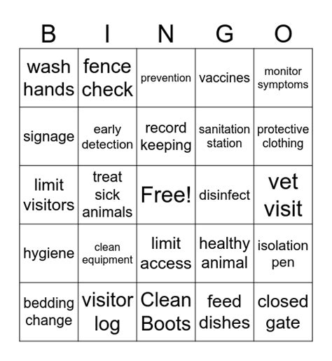 Biosecurity Bingo Card