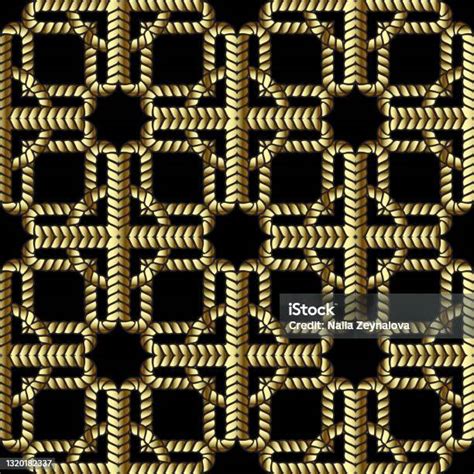 골드 로프 3d 매끄러운 패턴 벡터 장식 배경 복잡한 추상 장식을 반복합니다 표면 로프 현 매듭 곡선 모양텍스처 디자인 화려한