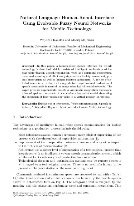 pdf natural language human robot interface using evolvable fuzzy neural networks for mobile
