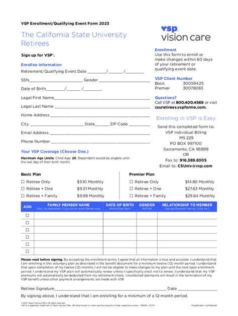 Fillable Online Vsp Premier Enrollment Qualifying Event Qe Form 2023 Fax Email Print Pdffiller