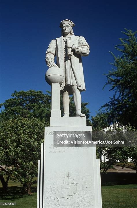 This Shows A Statue Of Christopher Columbus In An Outdoor Public Area