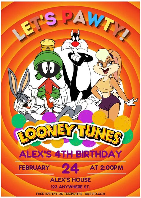 Free Editable Pdf Adorable Looney Tunes Birthday Invitation Templates