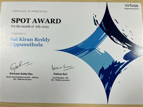 Kiran Uppunuthula On Linkedin My 3rd Award In 4 Years Virtusa Has Always Recognised And