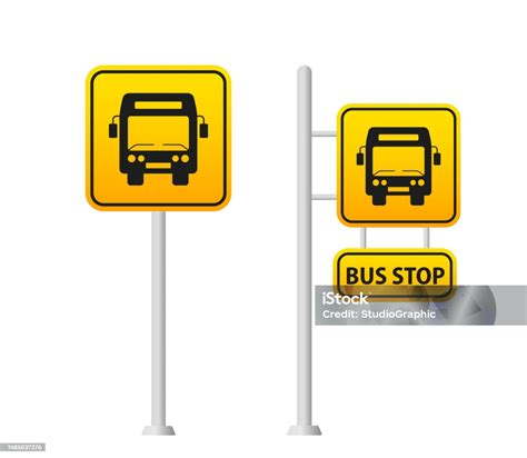 버스 설치 포스트 벡터 플랫 머티리얼 디자인 오브젝트 버스 정류장 표지판 플랫 디자인 벡터 그림 거리에 대한 스톡 벡터 아트 및