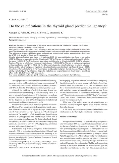 Pdf Do The Calcifications In The Thyroid Gland Predict Malignancy