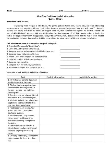 Implicit Explicit Worksheet For Grade 10 Docx