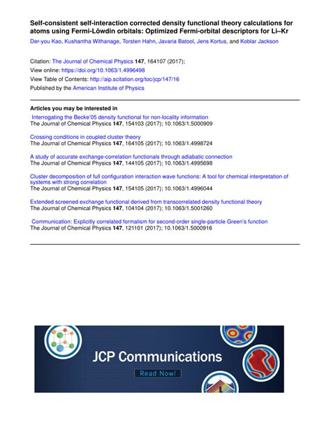 Pdf Self Consistent Self Interaction Corrected Density Functional