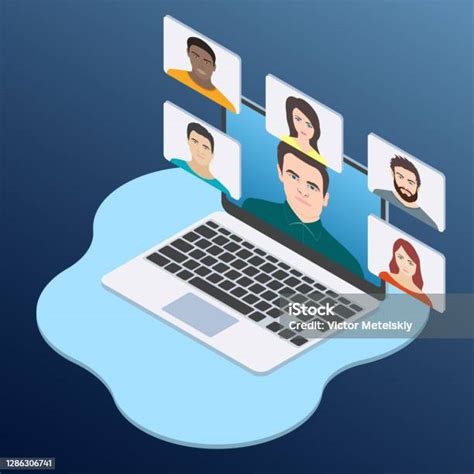 화상 회의 온라인 회의 학습 또는 웨비나 화상 통화 컴퓨터 또는 랩톱 화면에 있는 사람들 그룹입니다 가상 비즈니스 커뮤니케이션