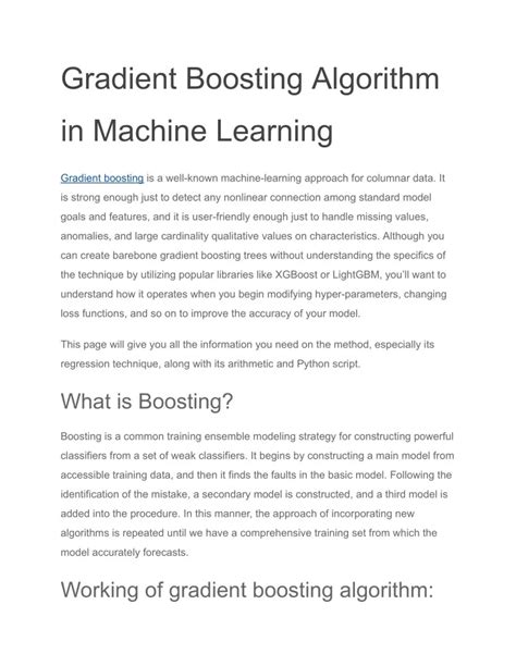 Ppt Gradient Boosting Algorithm In Machine Learning 1 Powerpoint Presentation Id12360517