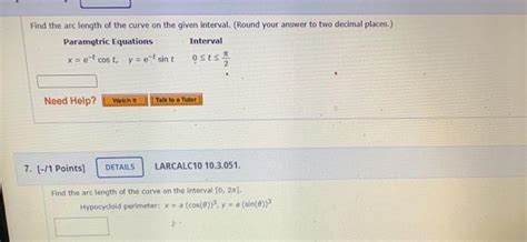 Solved Find The Arc Length Of The Curve On The Given