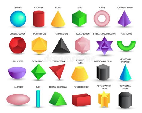 Vector Realistic 3d Colorful Geometric Shapes Isolated On White Background Maths Geometrical