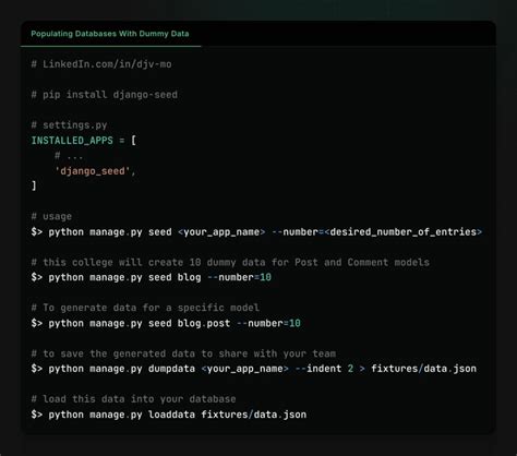 💡django tip populating databases with dummy data python django