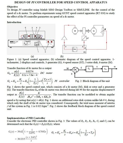 solved design of pi controller for speed control apparatus
