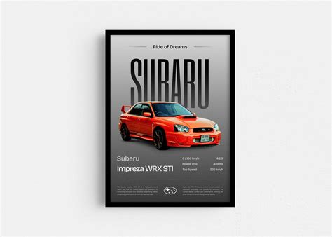 Subaru Impreza Wrx Sti Poster Jdm Car Wall Art Sport Car Print