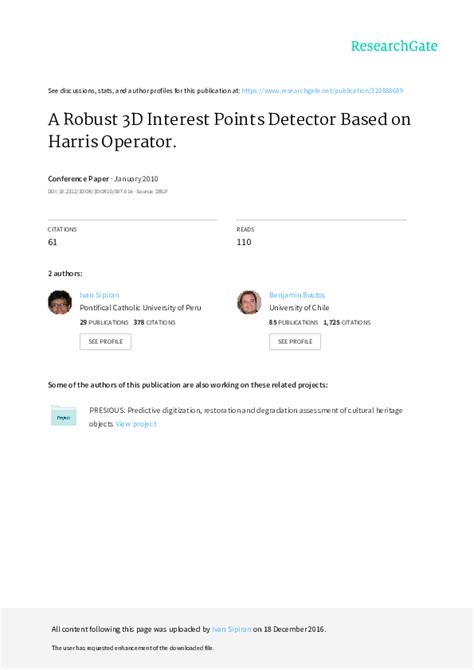 Pdf A Robust 3d Interest Points Detector Based On Harris Operator