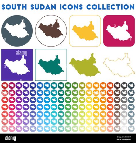 South Sudan Icons Collection Bright Colorful Trendy Map Icons Modern South Sudan Badge With