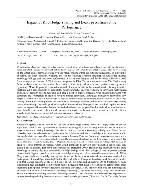 PDF Impact Of Knowledge Sharing And Leakage On Innovative Performance