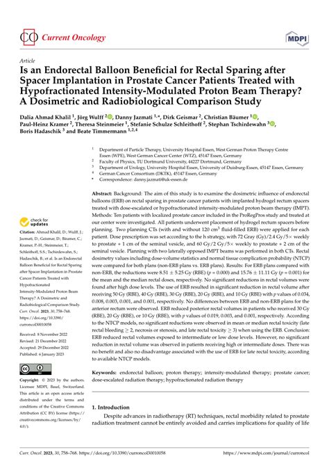 Pdf Is An Endorectal Balloon Beneficial For Rectal Sparing After Spacer Implantation In