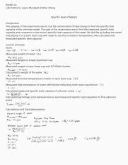 Experimental Study On Specific Heat Of Metals And Conservation Course Hero