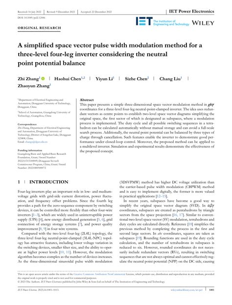 Pdf A Simplified Space Vector Pulse Width Modulation Method For A
