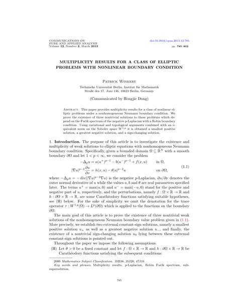 Pdf Multiplicity Results For A Class Of Elliptic Problems With Nonlinear Boundary Condition