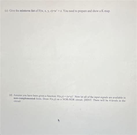 solved c give the minterm list of f w x y z w z you