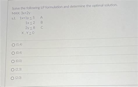 Solved Solve The Following LP Formulation And Determine The Chegg Com