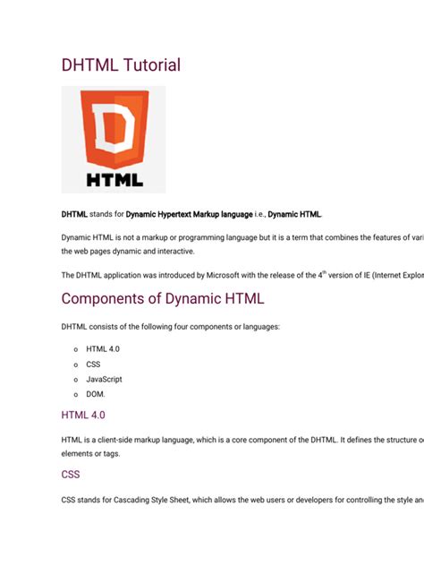 Dhtml Notes Pdf Html Web Development