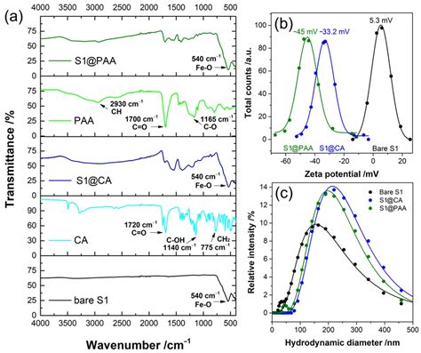 A Atr Ftir Spectra Of Bare S1 Ca And Paa Coated S1 B Zeta Download Scientific Diagram
