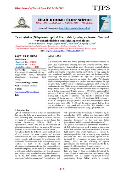 Pdf Transmission 2gbps Over Optical Fiber Cable By Using Radio Over