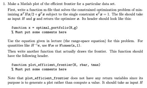 Solved 1 ﻿make A Matlab Plot Of ﻿the Efficient Frontier For
