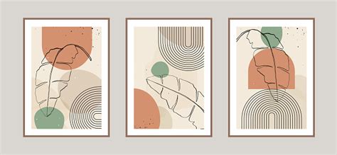 벽 장식 엽서 또는 브로셔 커버 디자인에 대한 다른 모양과 현대 추상 잎 라인 아트 배경 벡터 일러스트 디자인 검은색에 대한