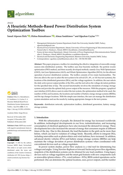 Pdf A Heuristic Methods Based Power Distribution System Optimization