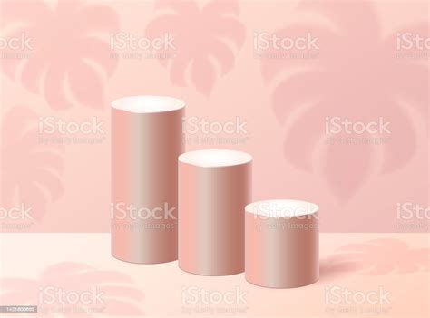 원통형 연단 높이가 세 개의 받침대 상 품목 화장품 또는 기타 제품을 배치하는 단계 3차원 형태에 대한 스톡 벡터 아트 및 기타 이미지 3차원 형태 강단 개념