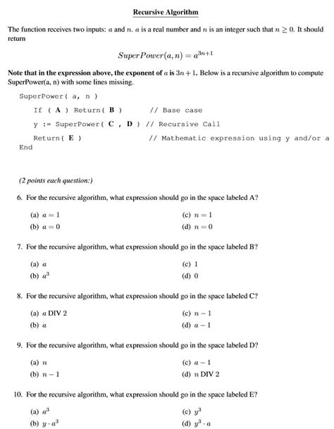 solved recursive algorithm the function receives two inputs