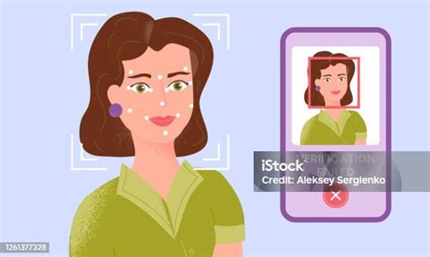 스마트폰 얼굴 식별 기술을 통해 여성이 확인되고 검증이 실패했습니다 얼굴 인식 시스템 보안 스캐닝 프레임 및 점 실패에 대한