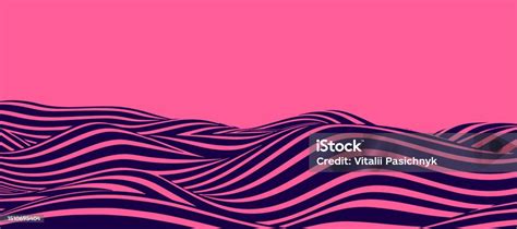 추상적인 착시 파동 분홍색 배경에 물결 모양의 왜곡 효과를 형성하는 파란색 줄무늬의 흐름입니다 벡터 그림입니다 3차원 형태에 대한 스톡 벡터 아트 및 기타 이미지 Istock