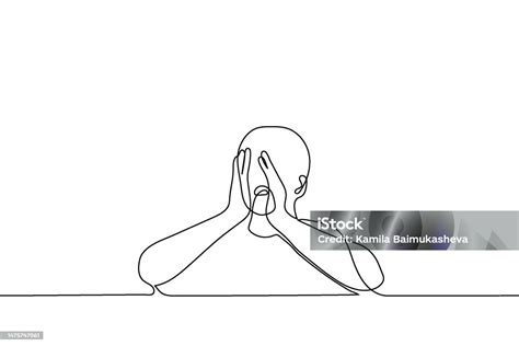 남자는 더 잘 들리기 위해 손바닥을 움켜 쥐고 비명을 지른다 한 선 그리기 벡터 큰 소리로 외치고 부르는 개념 성가 부르기에 대한 스톡 벡터 아트 및 기타 이미지 Istock