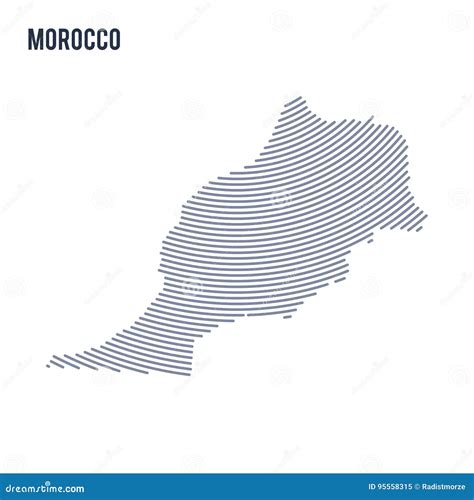 Vector Abstract Hatched Map Of Morocco With Curve Lines Isolated On A White Background Stock
