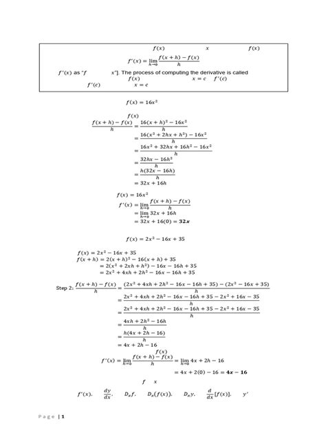 Calculus 1 Derivative Of A Function Pdf Derivative Function Mathematics