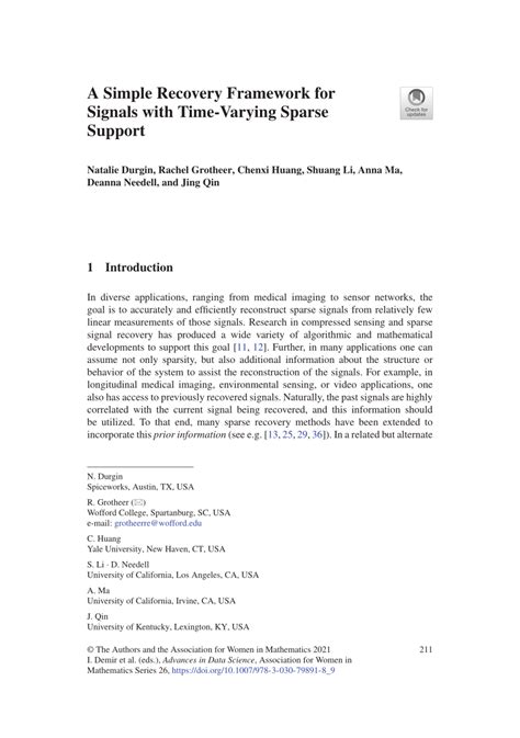 pdf a simple recovery framework for signals with time varying sparse