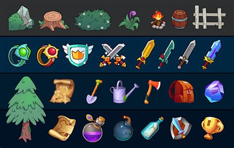 create nice 2d game assets props icons objects and ui by