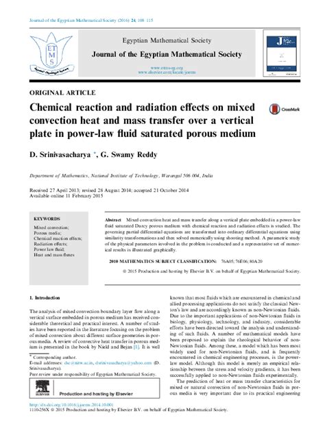 Pdf Chemical Reaction And Radiation Effects On Mixed Convection Heat