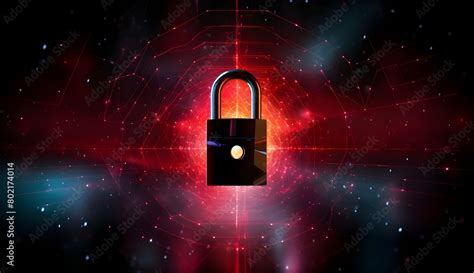 Digital Red Padlock Icon On Dark Background With Binary Code And Data