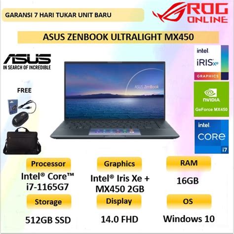 Jual Laptop Ringan Asus Zenbook Ultralight Intel Gen I G Ram Gb Ssd Gb Intel