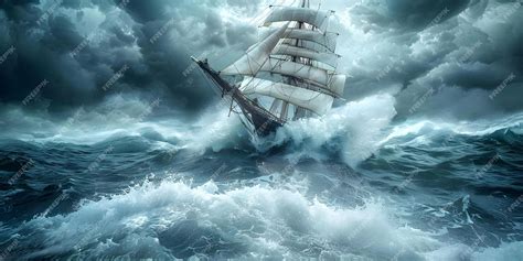 Premium Photo Navigating Through Rough Waters A Sailing Ship Battles