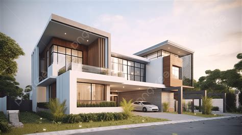 현대적인 스타일의 고급 주택 외관 좋은 디자인으로 현대 집의 3d 렌더링 외관 고화질 사진 사진 외부 배경 일러스트 및 사진 무료 다운로드 Pngtree