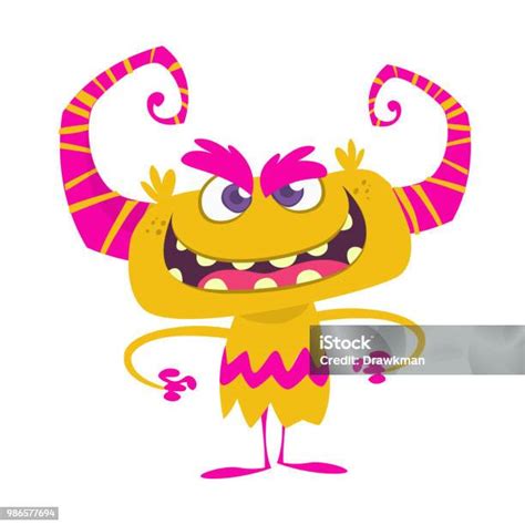 붉은 뿔 화가 멋진 만화 괴물입니다 재미 있는 트롤 또는 괴물 또는 작은 괴물의 벡터 일러스트 레이 션 Bigfoot에 대한 스톡 벡터 아트 및 기타 이미지 Istock