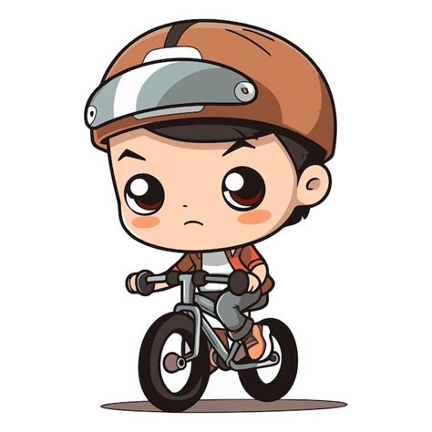 Мальчик в шлеме едет на велосипеде изолированно на белом фоне Премиум векторы